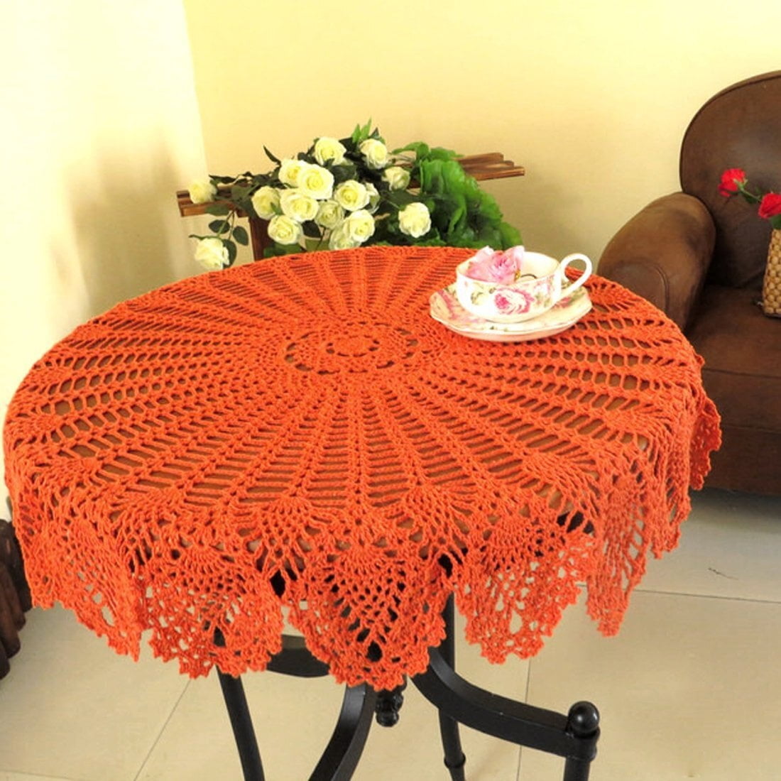 Handmade Crochet Cotton Lace Table Sofa Doily Hollow Out Tablecloth ...