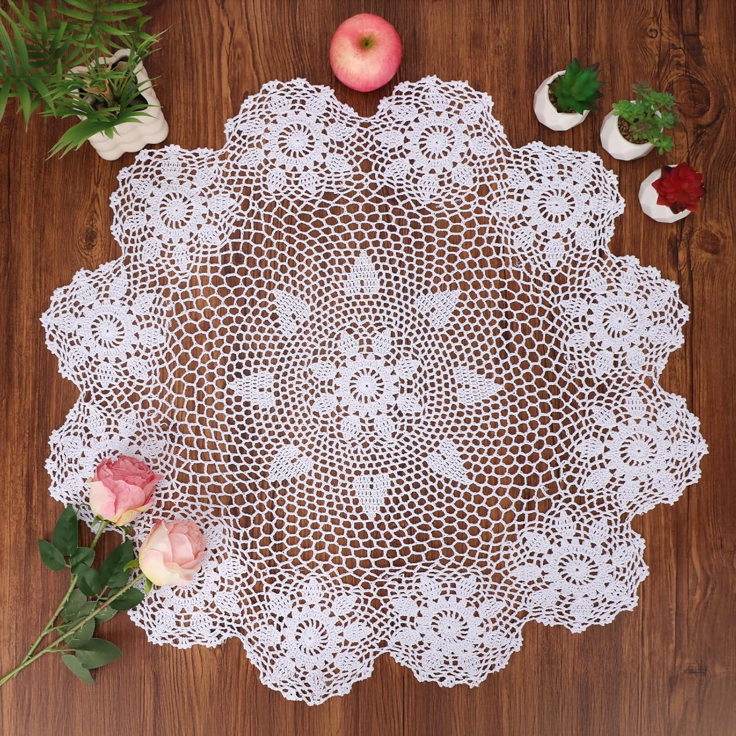 Handmade Crochet Cotton Lace Table Sofa Doily, Waterlily, White, 30 ...