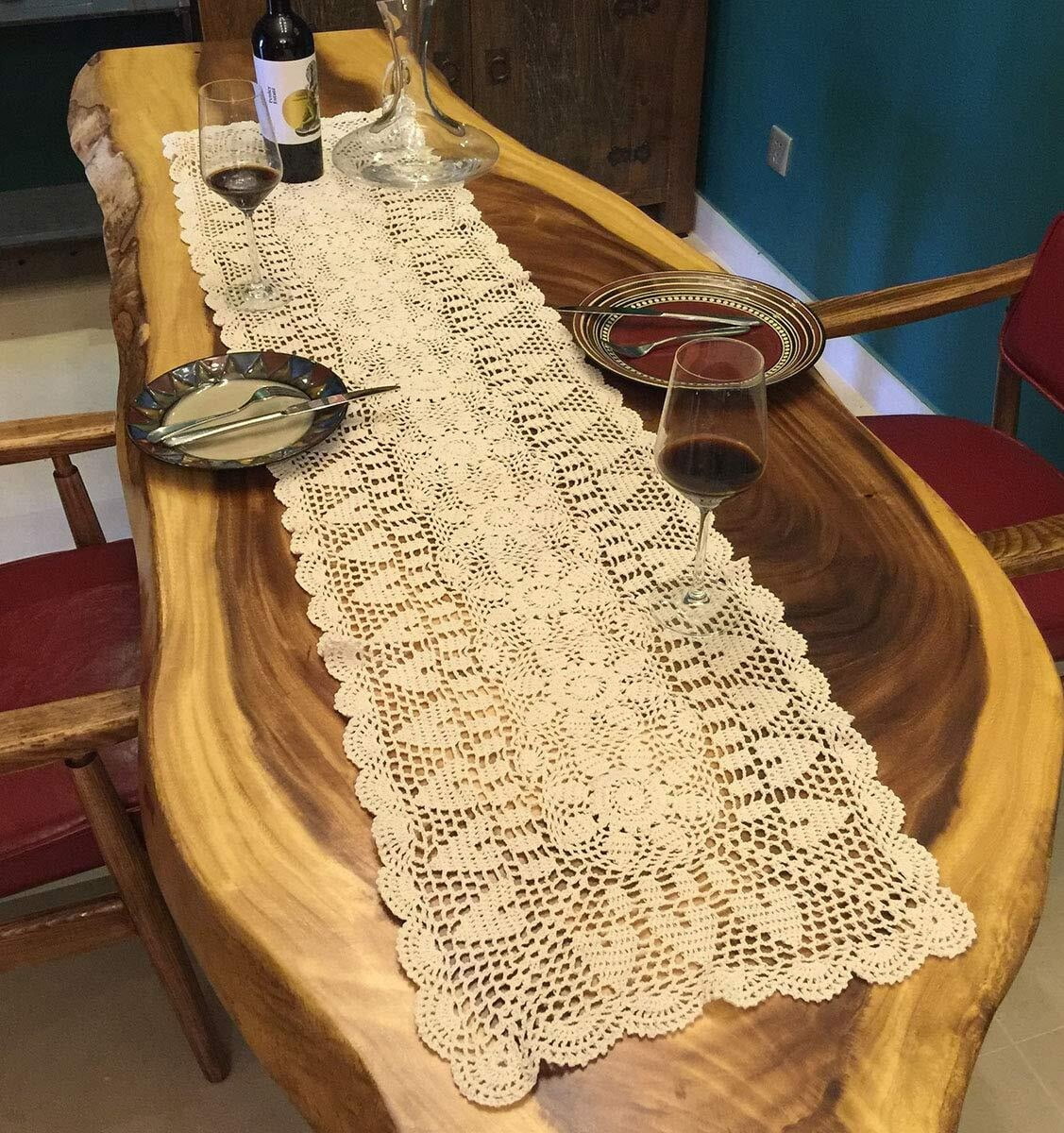 Handmade Crochet Cotton Table Runner Lace Doilies Doily Rectangle ...
