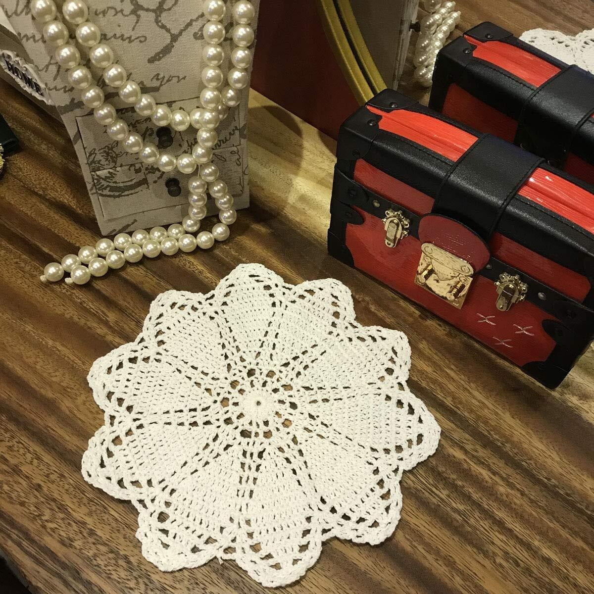 Handmade Crochet Cotton Table mats Lace Doilies Doily Round Lace ...