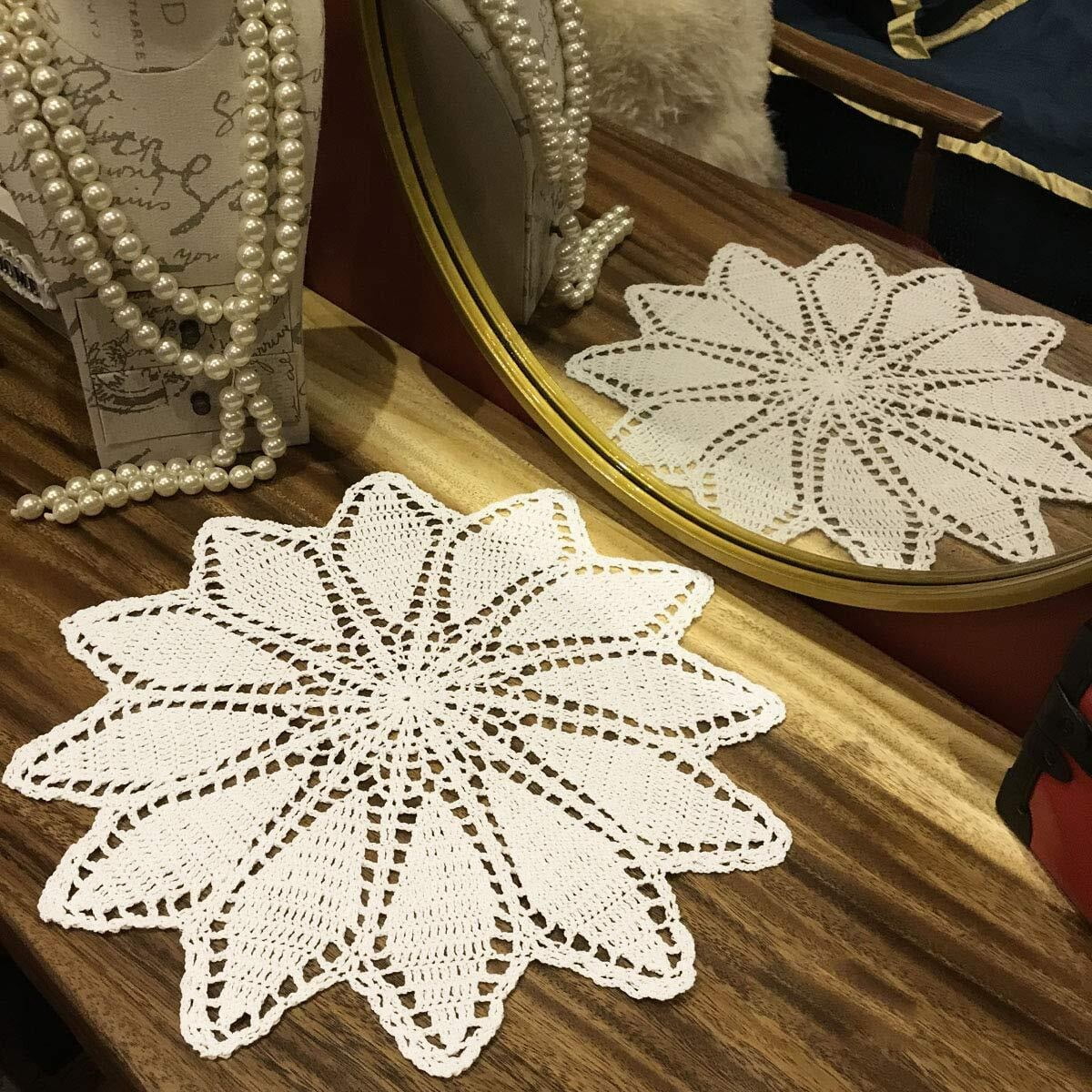 Handmade Crochet Cotton Table mats Lace Doilies Doily Round Lace ...