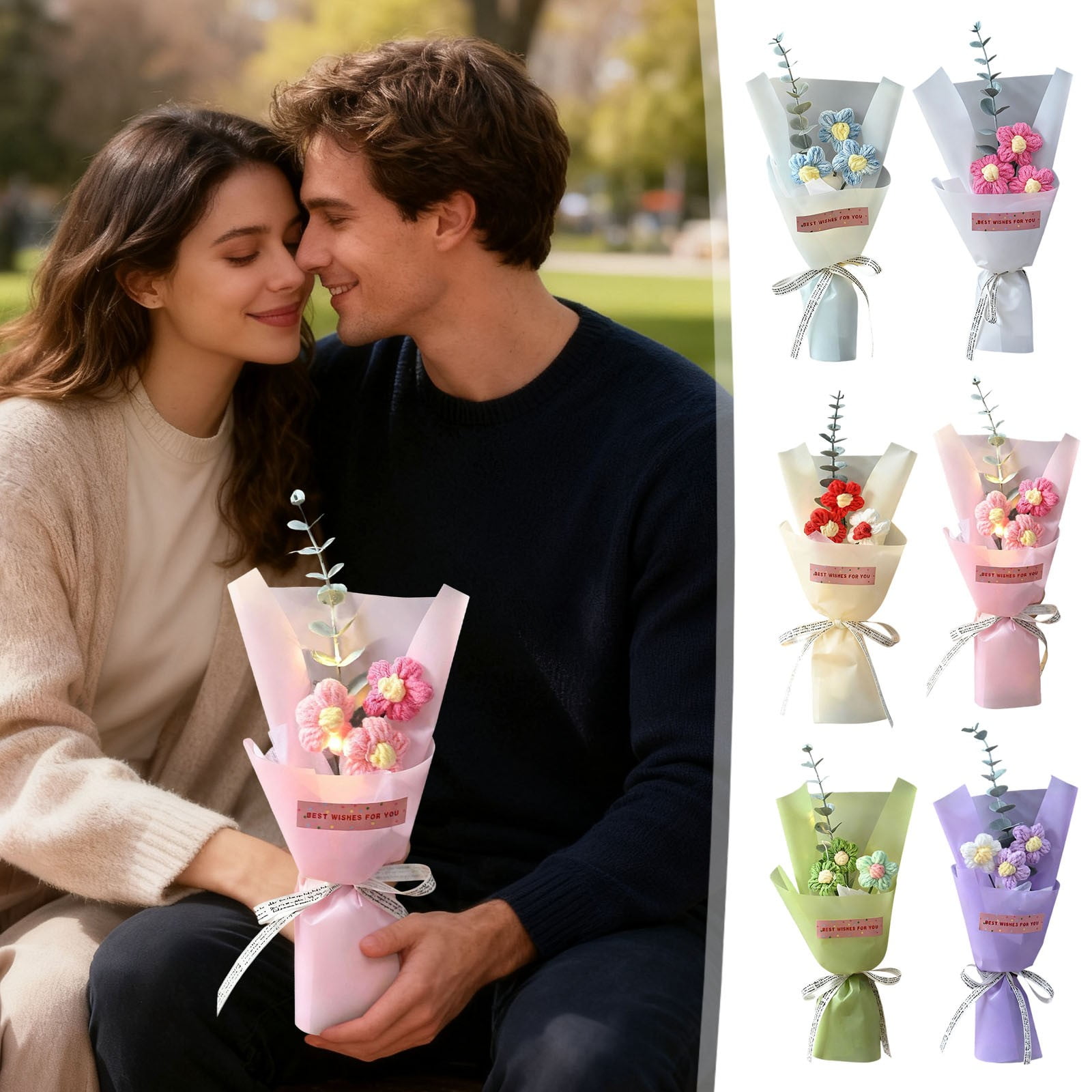 Handmade Crochet Daisy Flower Bouquet, Knitted Wool Eternal Daisy with ...