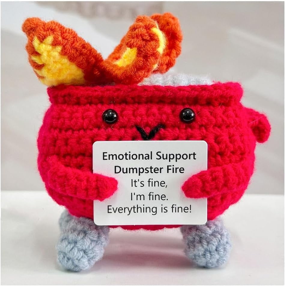 Handmade Crochet Emotional Support Dumpster Fire, Crochet Dumpster Fire ...