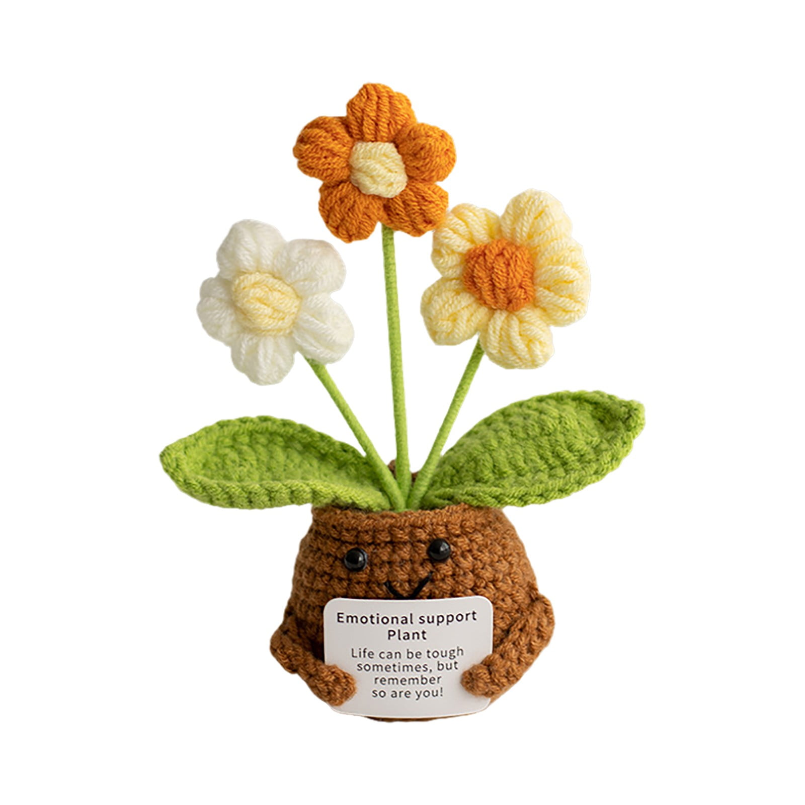 Handmade Crochet Emotional Support Plant with Cute Face, Knitted Flower ...
