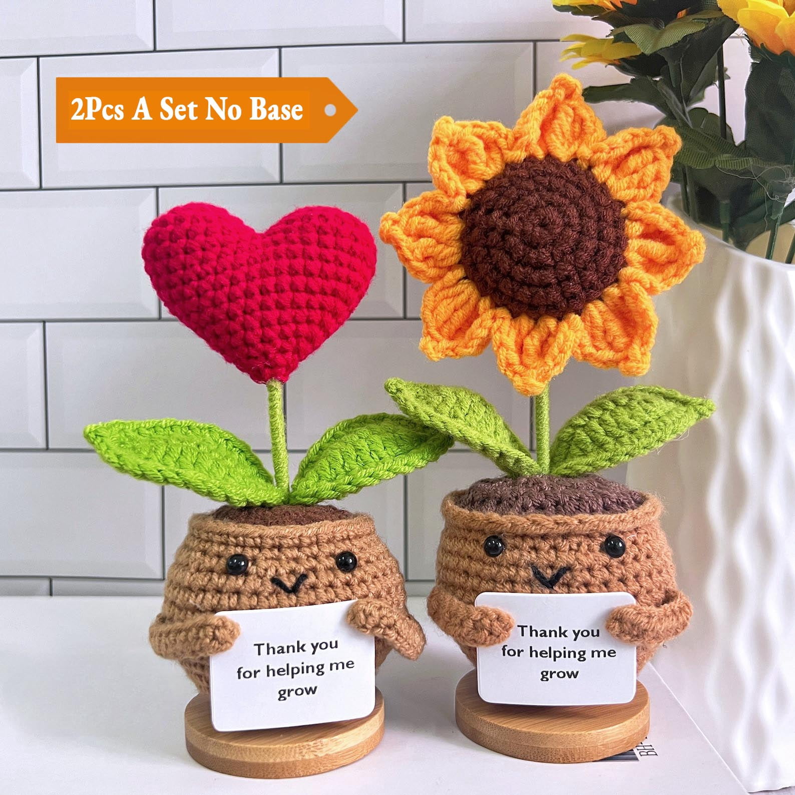 Handmade Crochet Flower Gift – Sunflower, Heart & Rose – Thank You for ...