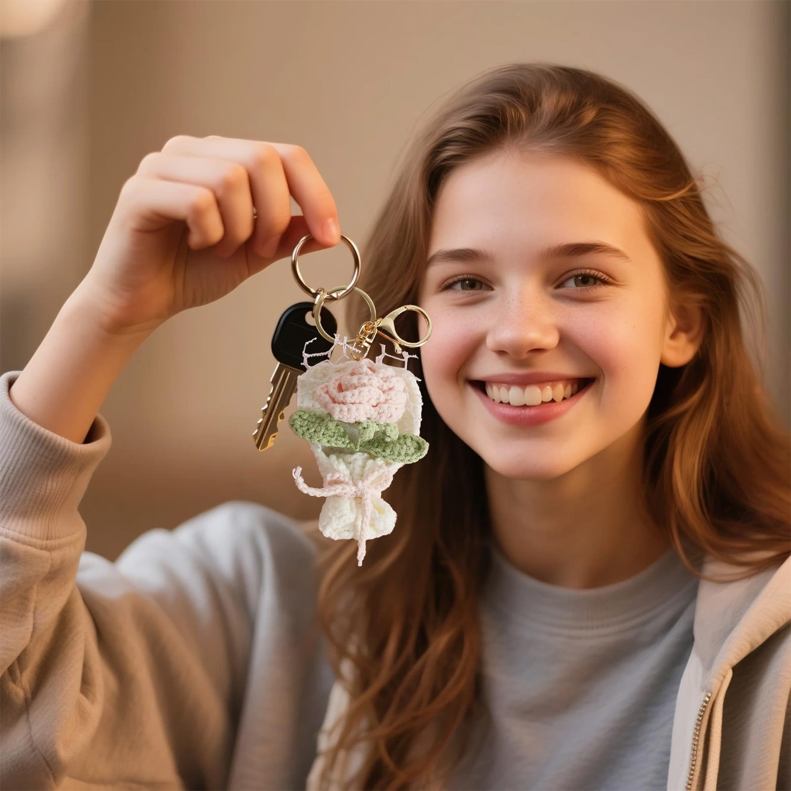 Handmade Crochet Flower Keychain Cute Knitted Bouquet Pendant for Bags ...