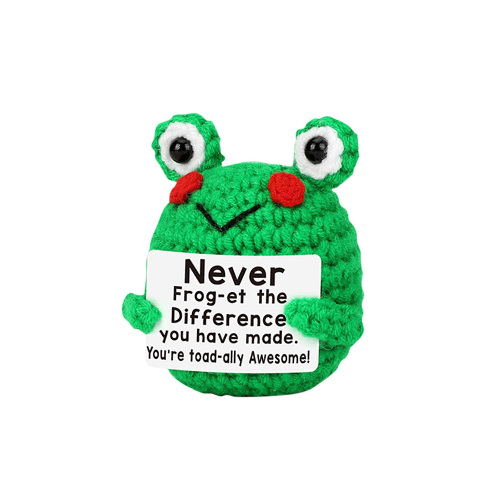 Handmade Crochet Frog Plush Toy with Inspirational Quote, Cute Green ...