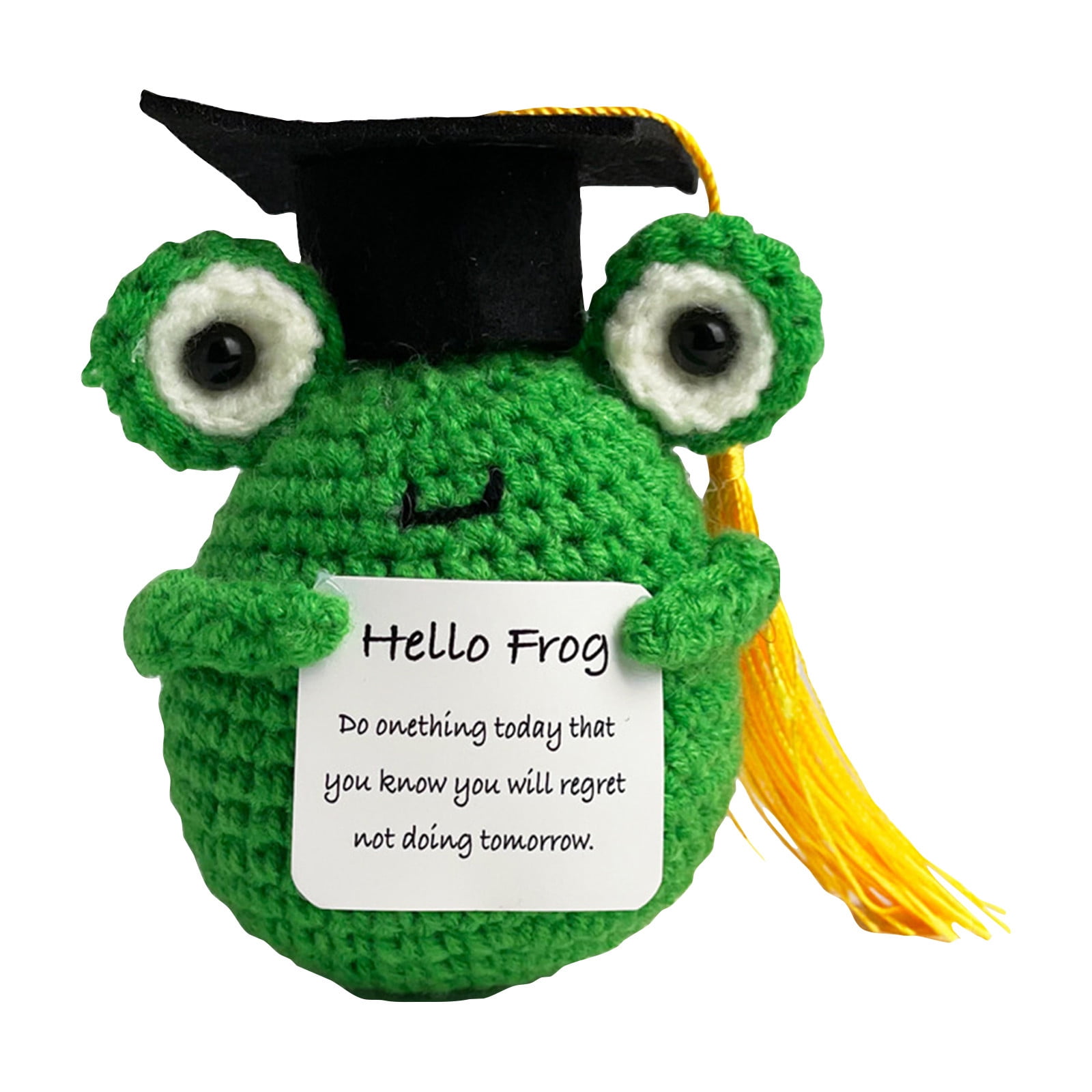 Handmade Crochet Graduation Frog Plush Toy with Cap and Inspirational ...