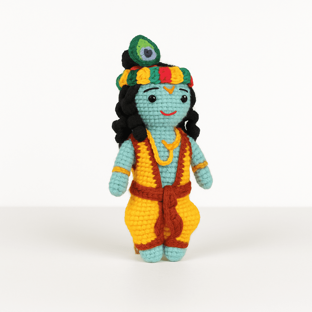Handmade Crochet Krishna Doll – Soft Woolen Lord Krishna Plush with ...