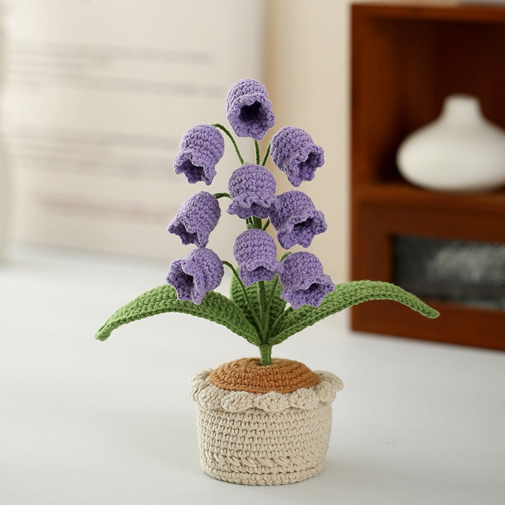 Handmade Crochet Lily of The Valley Bouquet Potted Plants, Knitted ...