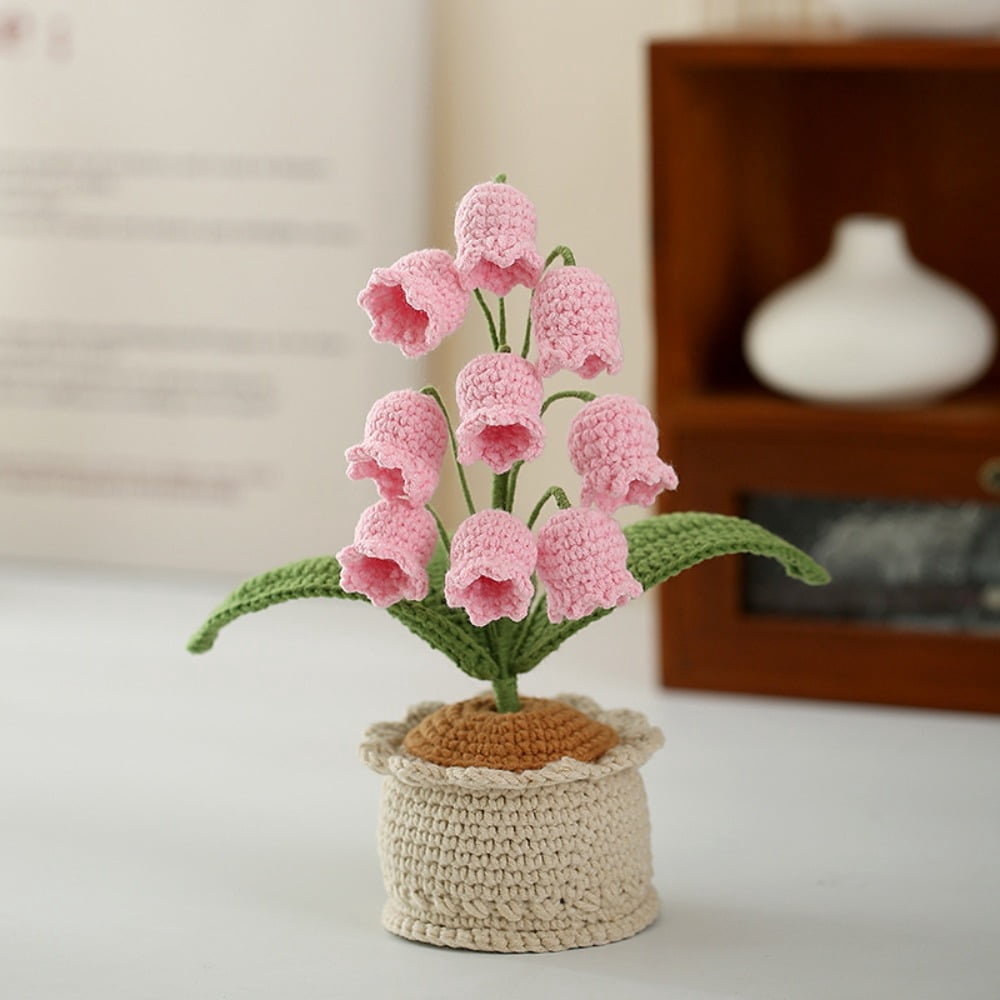 Handmade Crochet Lily of The Valley Bouquet Potted Plants, Knitted ...