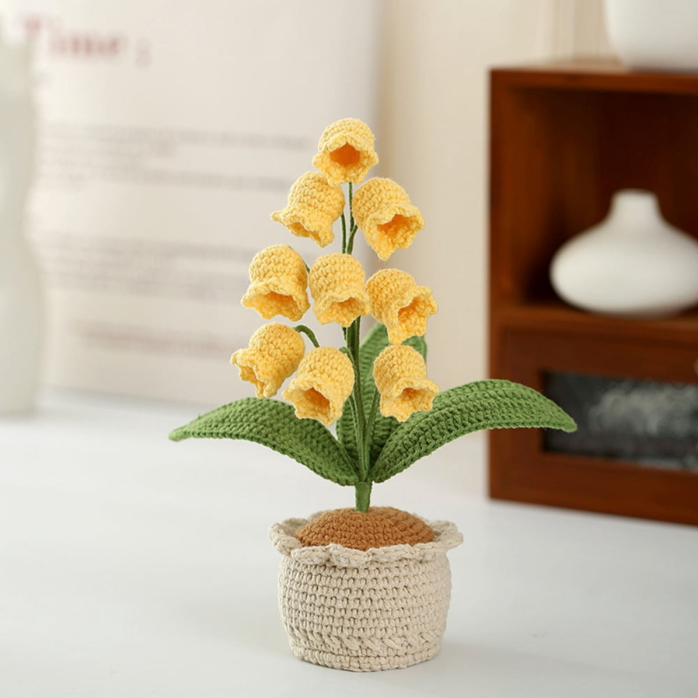 Handmade Crochet Lily of The Valley Bouquet Potted Plants, Knitted ...