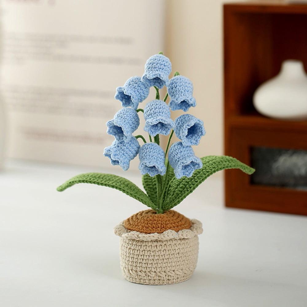 Handmade Crochet Lily of The Valley Bouquet Potted Plants, Knitted ...