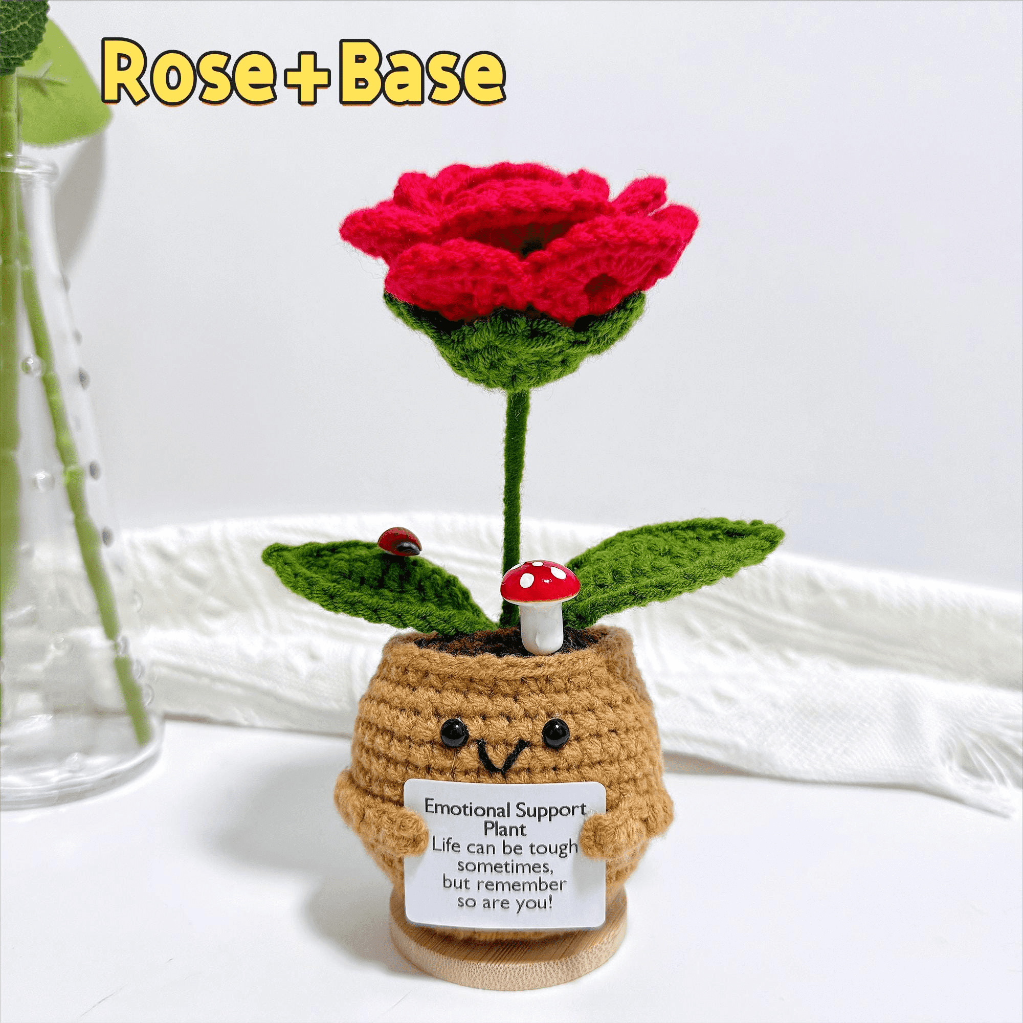 Handmade Crochet Rose with Base – Emotional Support Amigurumi Plant ...