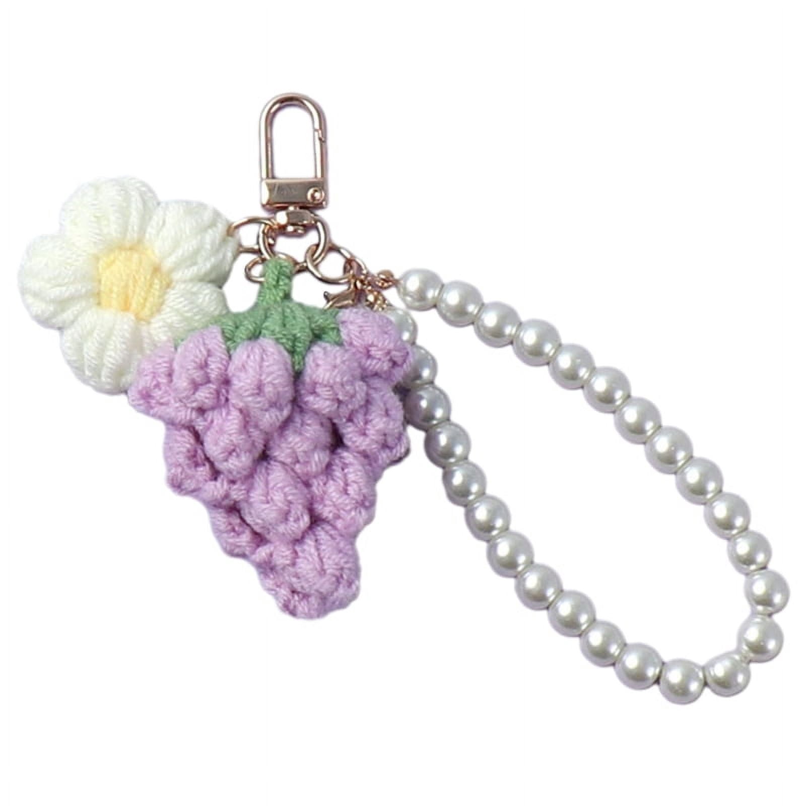 Handmade Crocheted Keychain with Realistic Wool Grape and Flower ...