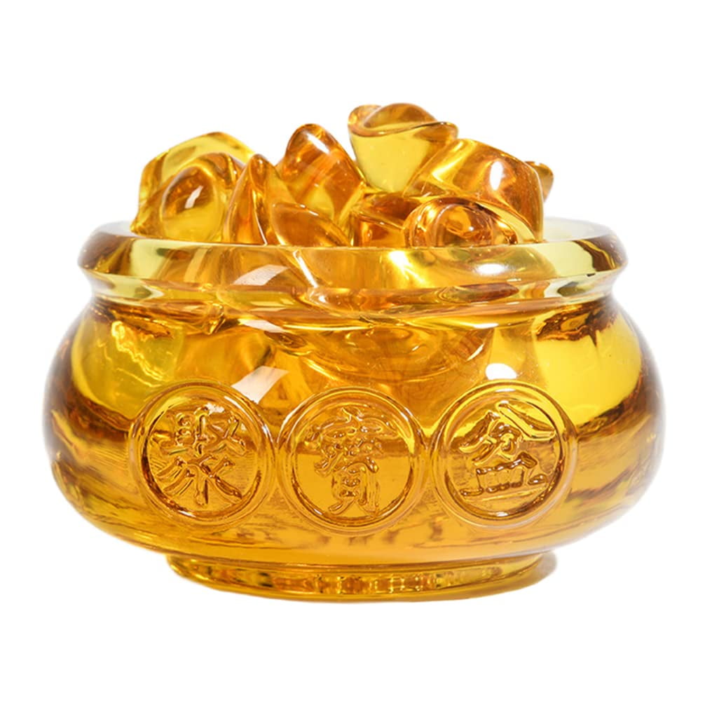 Handmade Crystal Glass Golden Treasure Basin with 40Pcs Ingot/Yuan Bao ...