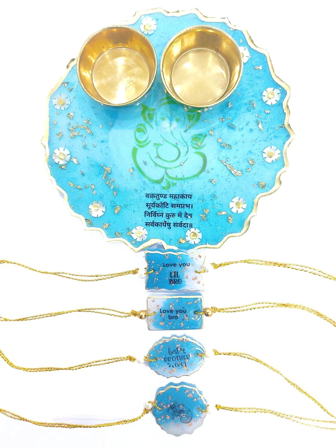 Handmade Customized Resin Rakhis and Pooja Platter Rakhi with Shree ...