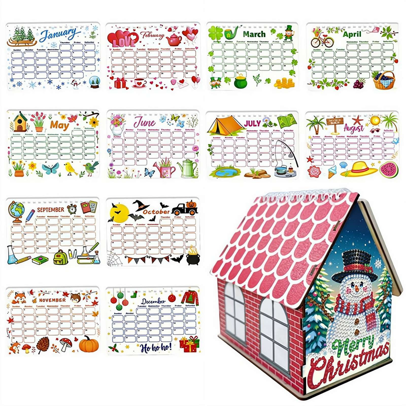 Handmade DIY 2026 Diamond Art Painting Calendar, House Shape 12-Month ...