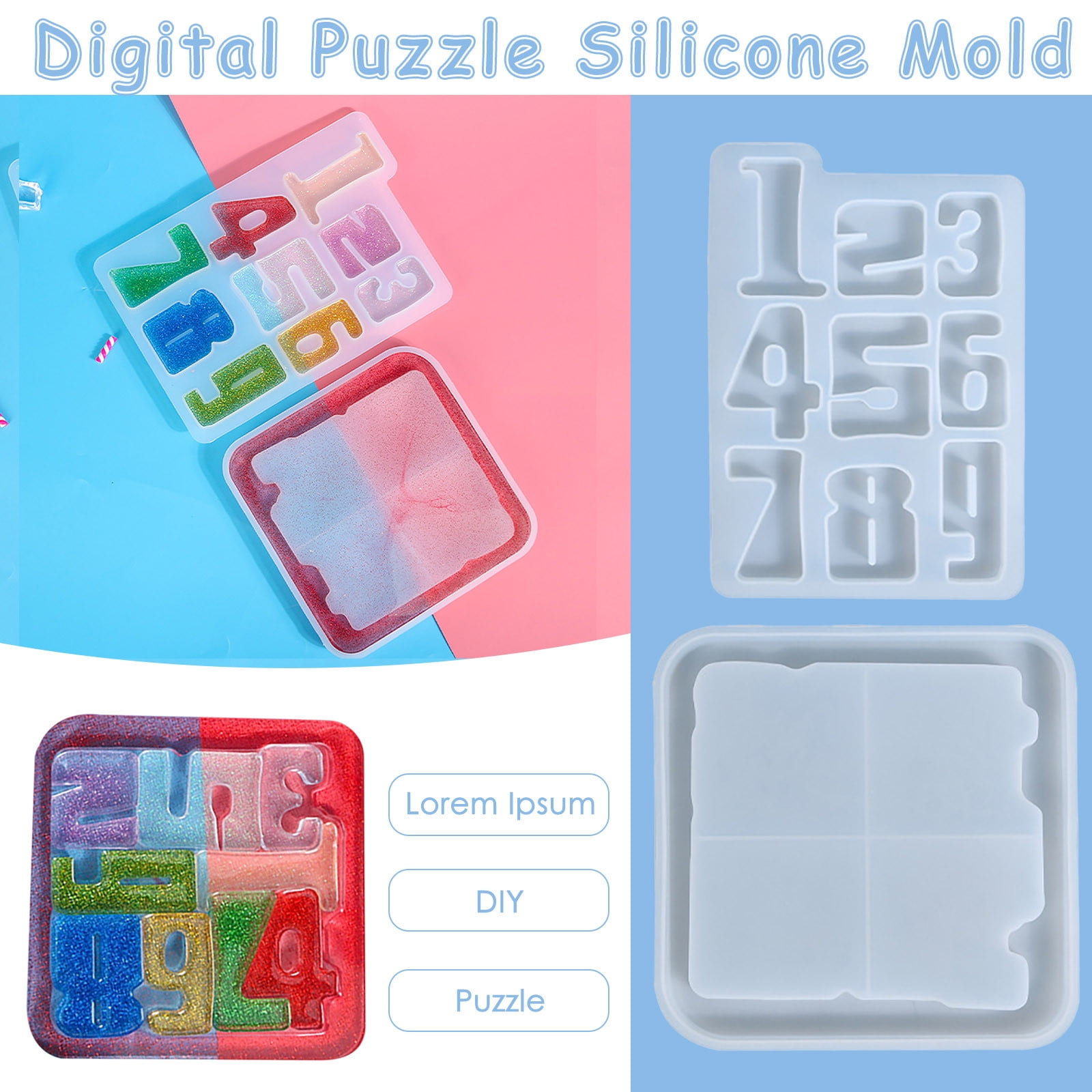 Handmade DIY Epoxy Resin Craft Digital Puzzle Silicone Easy Demold Durable Silicone for Resin ...