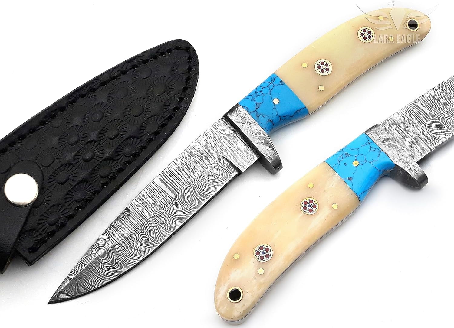 Handmade Damascus Steel Hunting Knife with Cowhide Leather Sheath ...