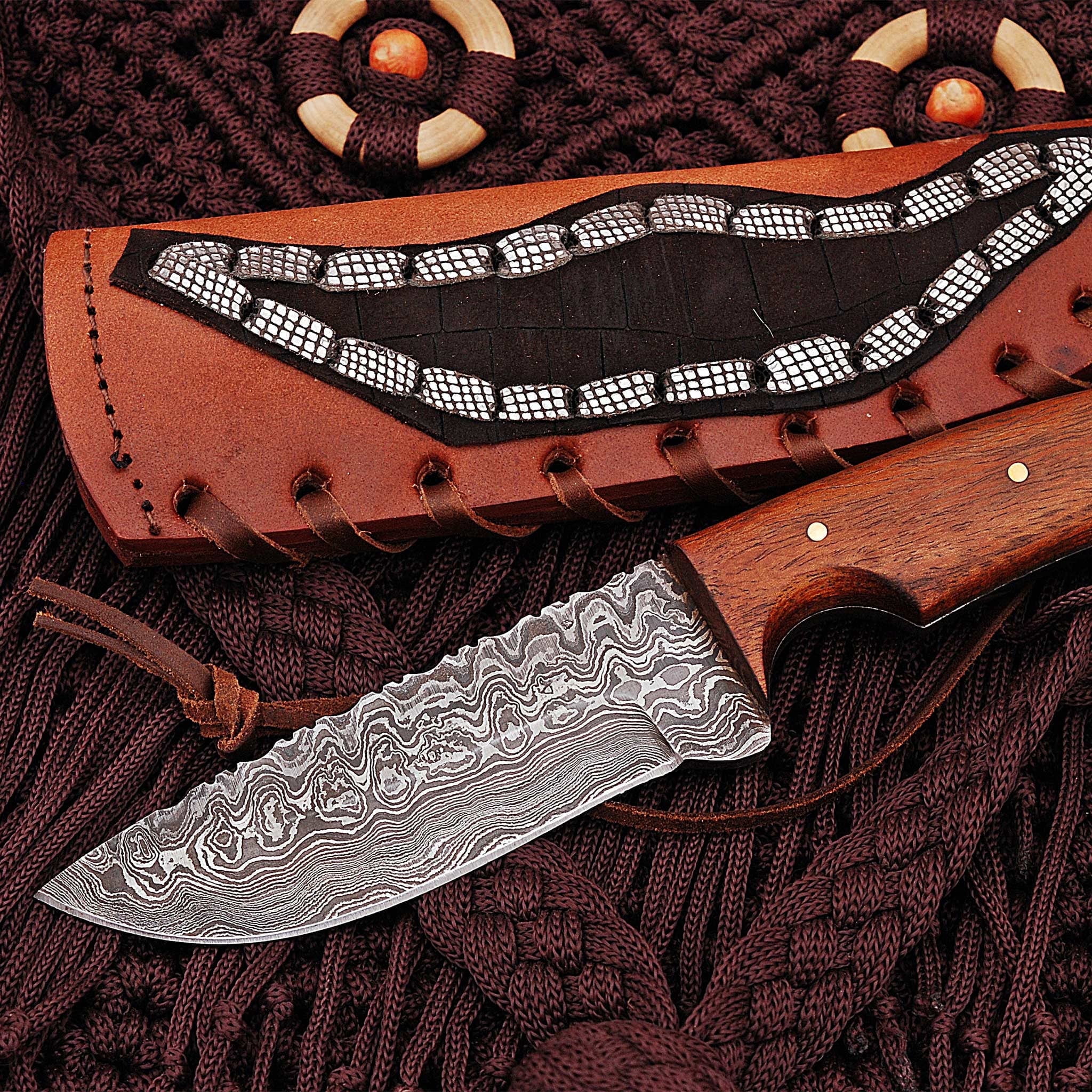 Handmade Damascus Steel Skinner Knife Raindrop Pattern with Leather ...