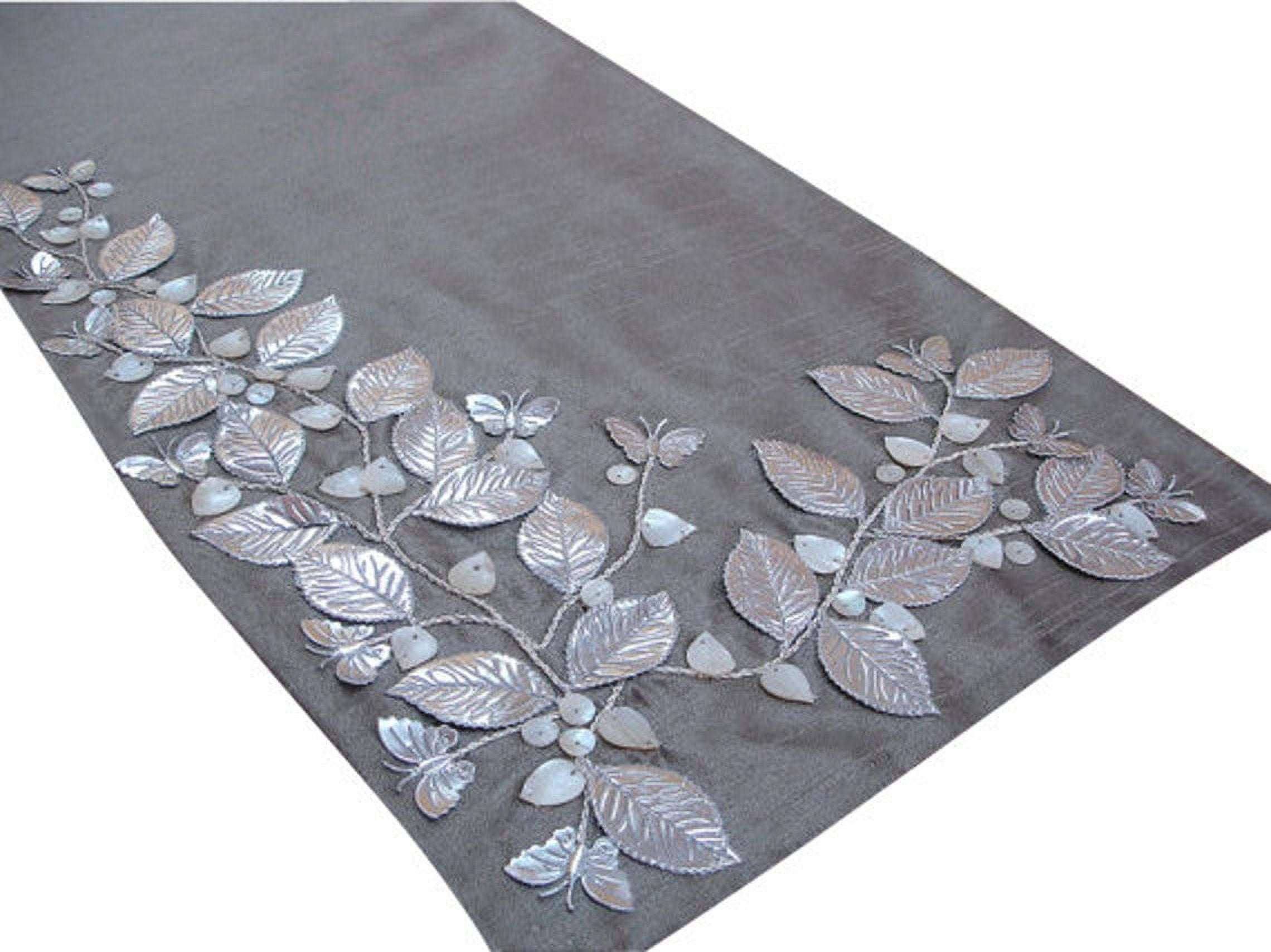 Handmade Decorative Table Runner Silver Beige, Silver, Ivory, 16 inch ...
