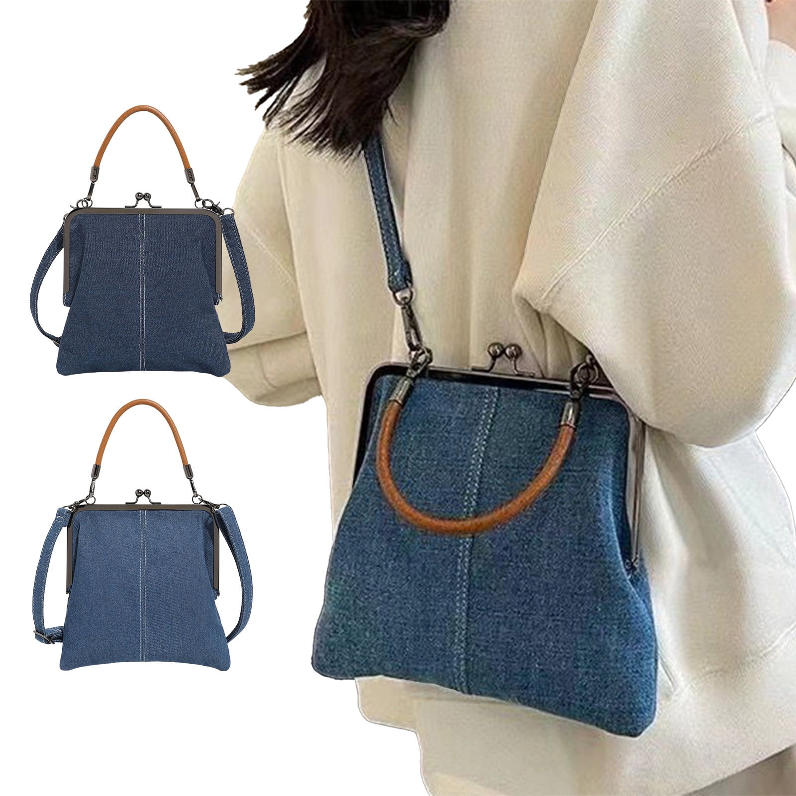 Handmade Denim Patchwork Tote Bag for Women | Small Canvas Crossbody ...