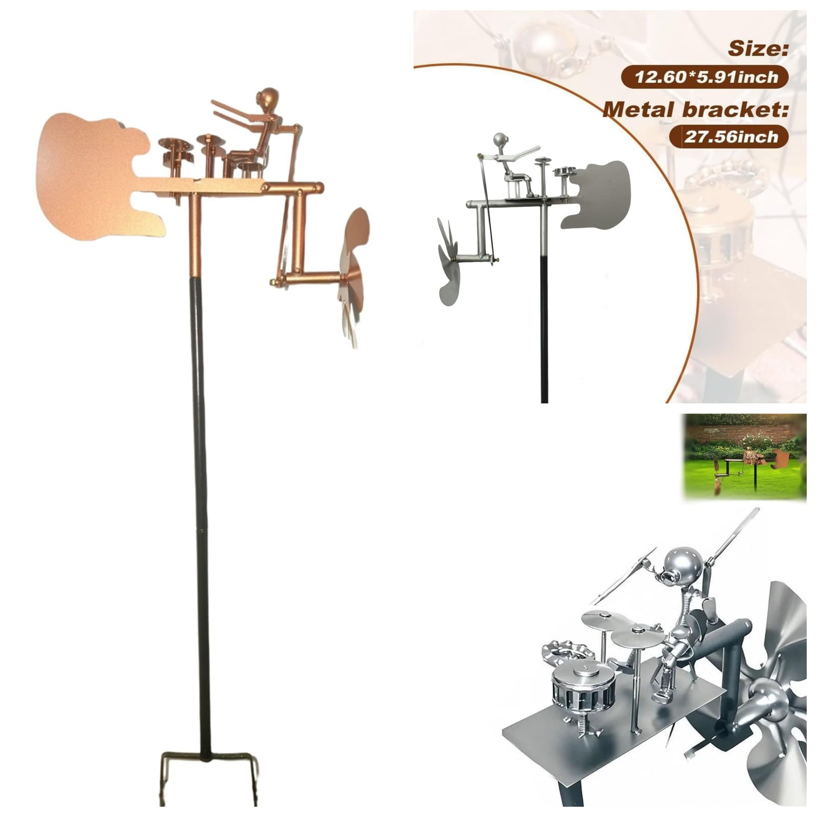 Handmade Drummer Windmill Garden Decoration, Stainless Steel Music ...
