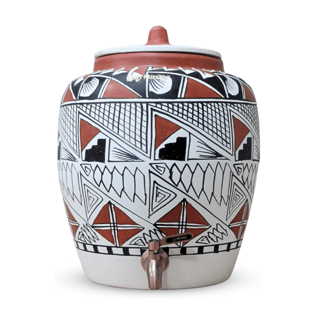 Handmade Earthen White Clay Water Pot with Lid & Stainless Steel Tap ...