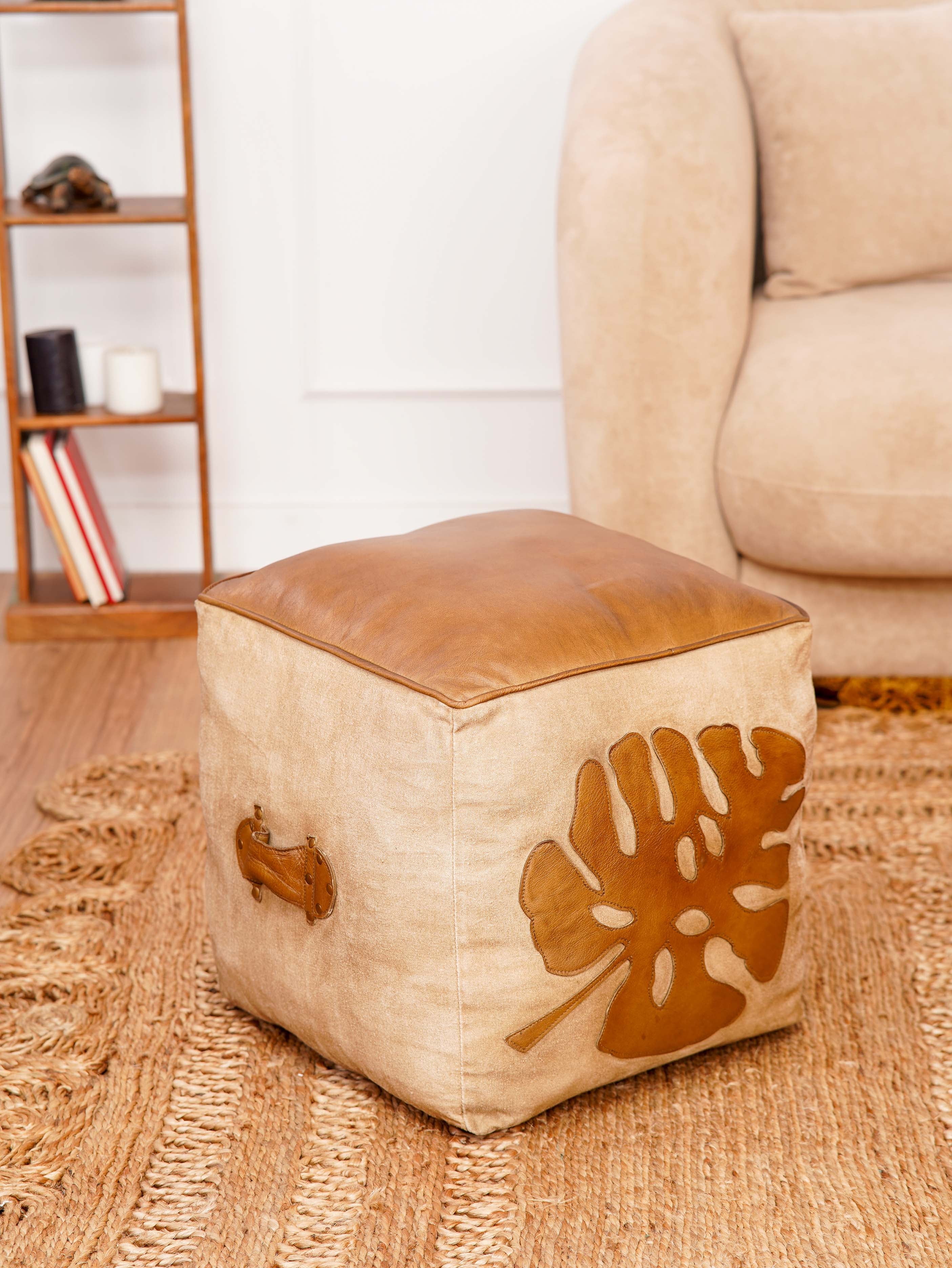 BBH Homes Handmade Solid Wood & Leather Brown 20x20x21 Inch Sitting Box ...