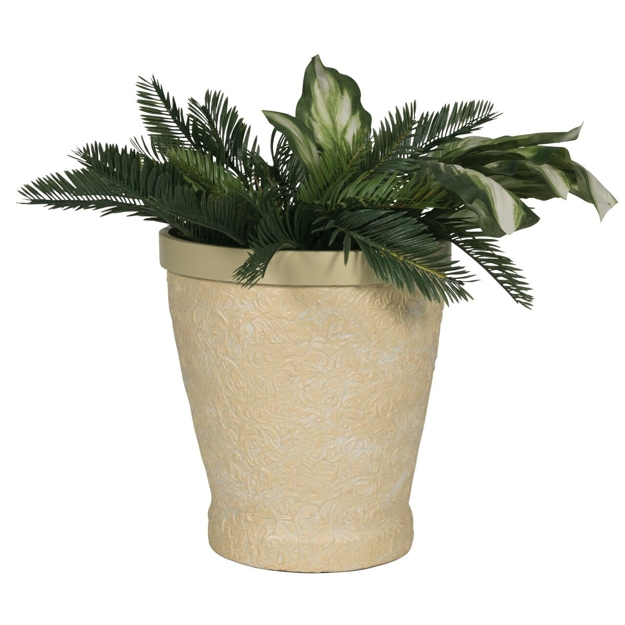 Handmade Embossed Beige Polyresin Planter (Indonesia) - Walmart.com