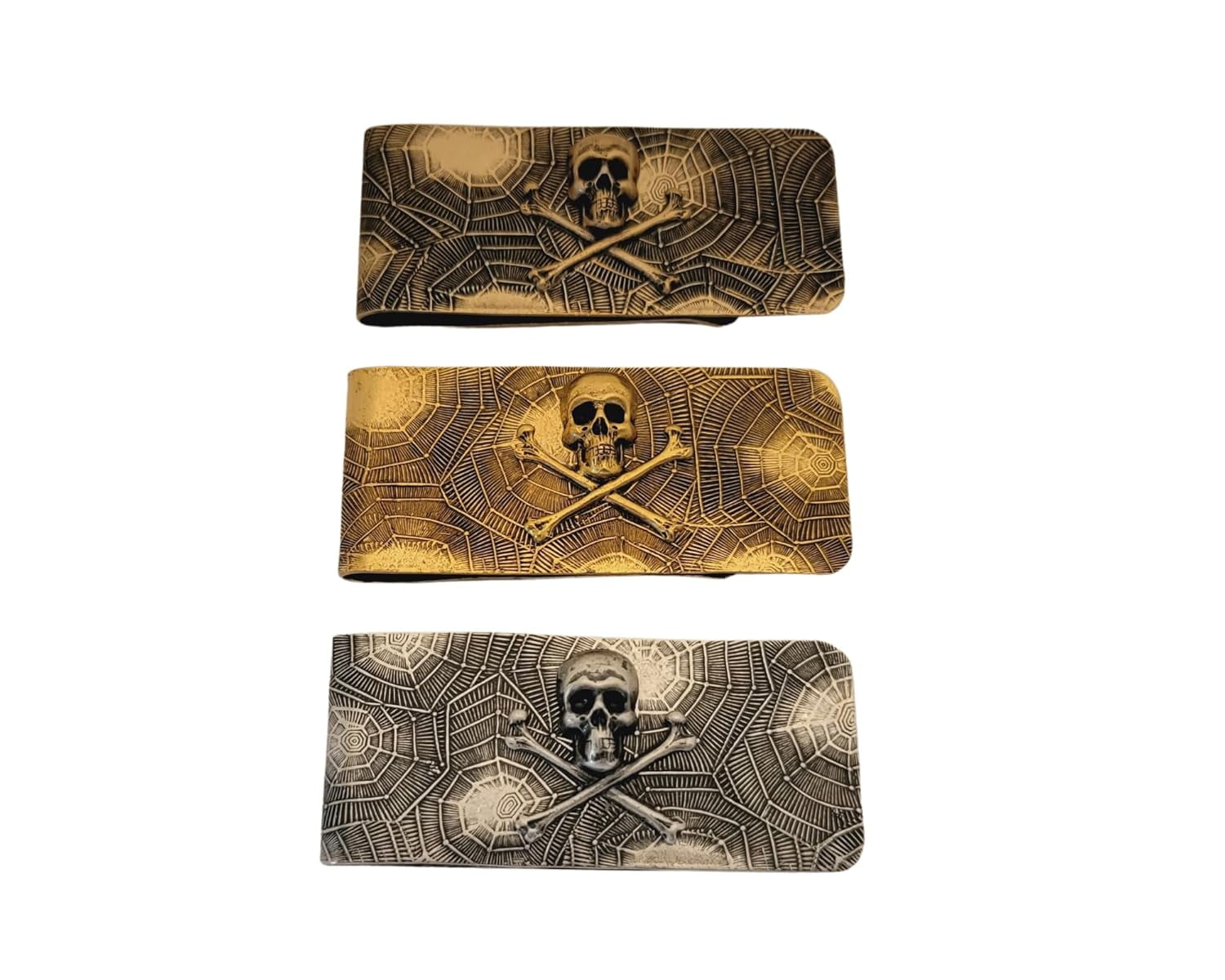 Handmade Embossed Brass Skull And Crossbones Money Clip (Antique Silver ...