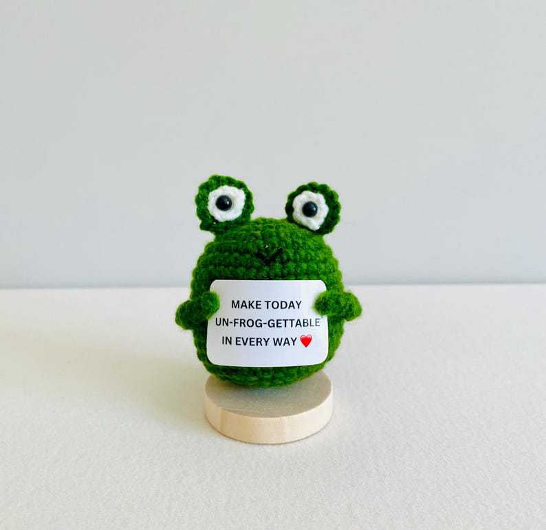 Handmade Emotional Support Cute Frog, Positive Crochet Doll with Card ...