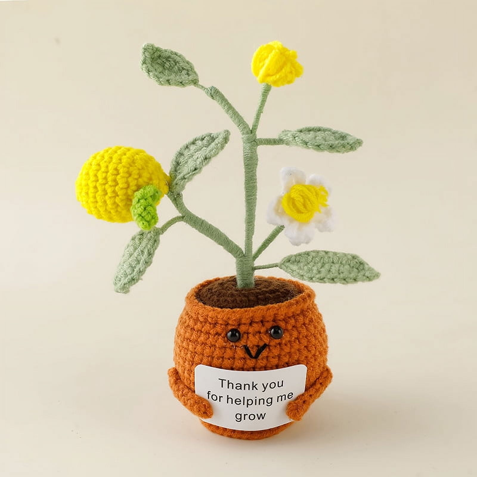 Handmade Emotional Support Lemon Potted Plants, Positive Crochet Doll with Card, Inspirational ...