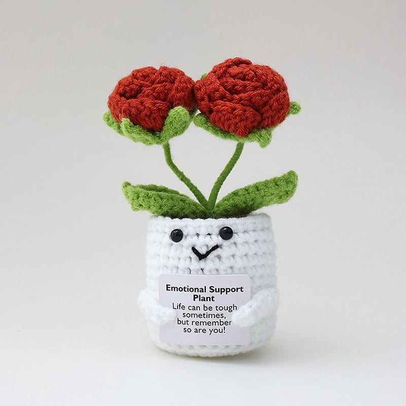 Handmade Emotional Support Rose Flowers Potted Plants, Positive Crochet ...