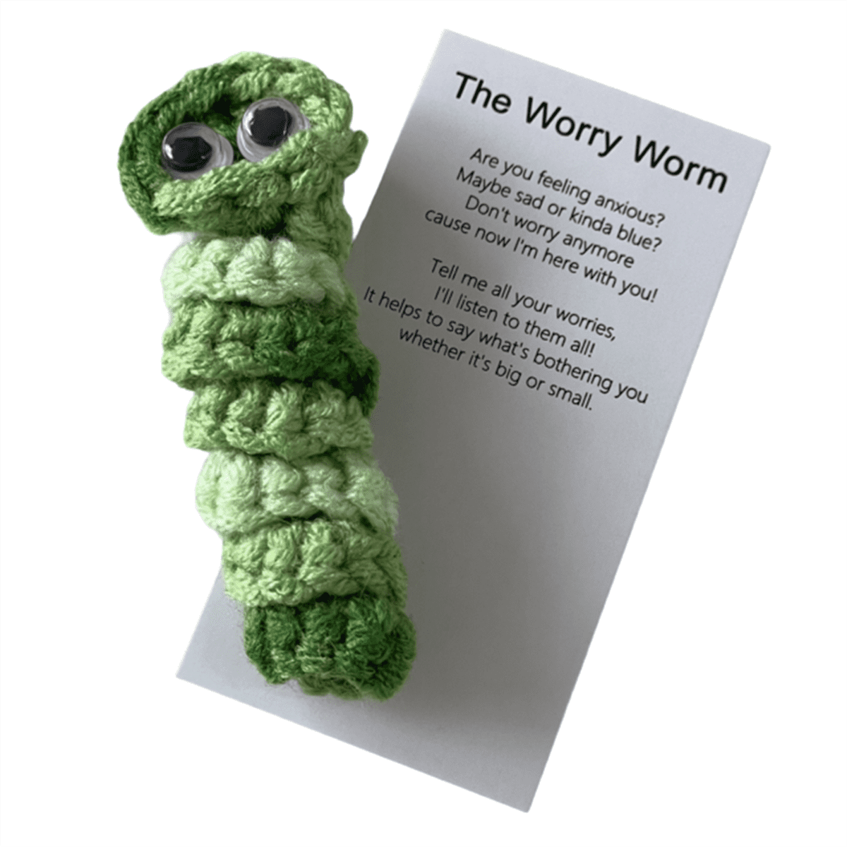 Handmade Emotional Support Worry Worm Gift, Crochet Inspirational Cares , Cute Knitted Gift B ...