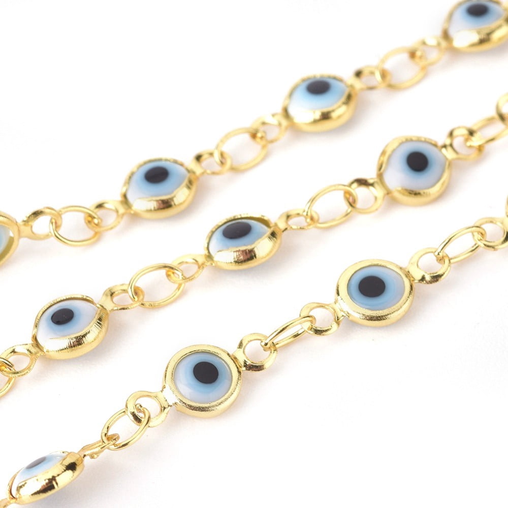 Handmade Evil Eye Lampwork Link Chains Soldered with Brass Findings ...