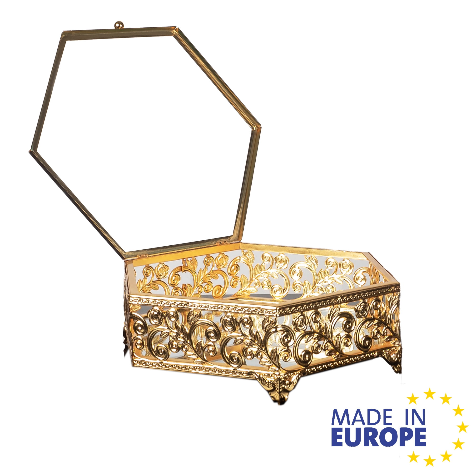 Handmade Fancy Keepsake Boxes, Hexagon Metal Display Cases with Lids ...