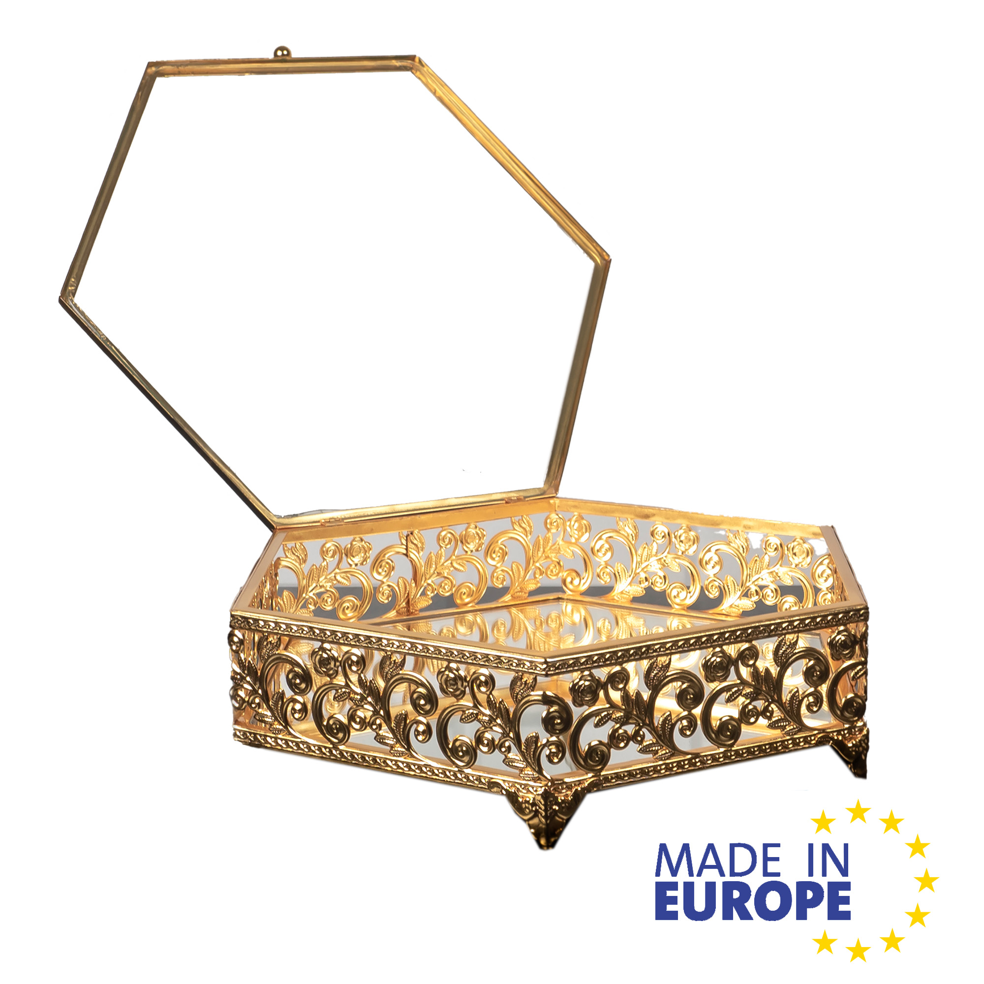 Handmade Fancy Keepsake Boxes, Hexagon Metal Display Cases with Lids ...