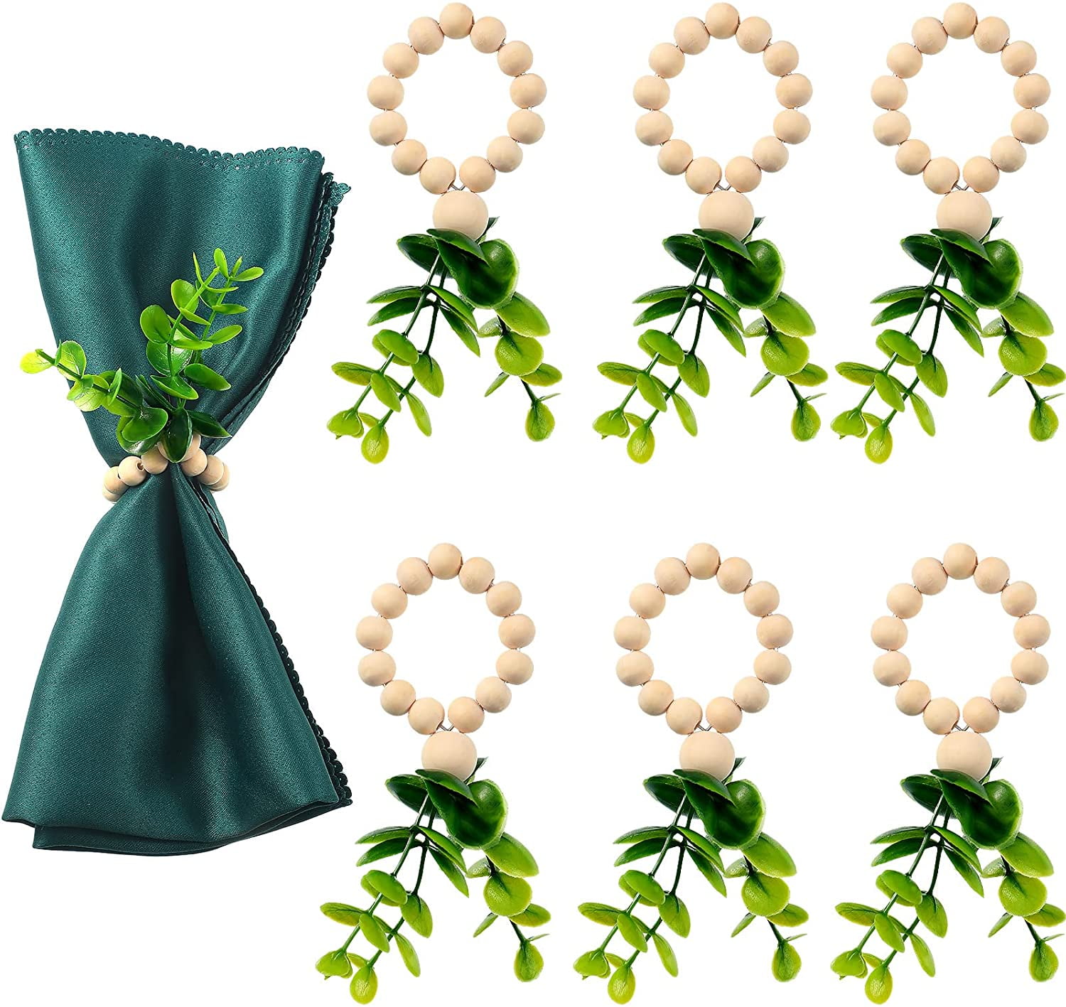 Handmade Farmhouse Napkin Rings Set of 6, Eucalyptus Napkin Rings with ...