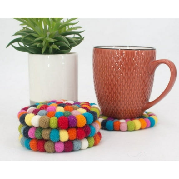 Handmade Felt Ball Coaster Pom Pom Coasters House Warming Gifts Dining ...