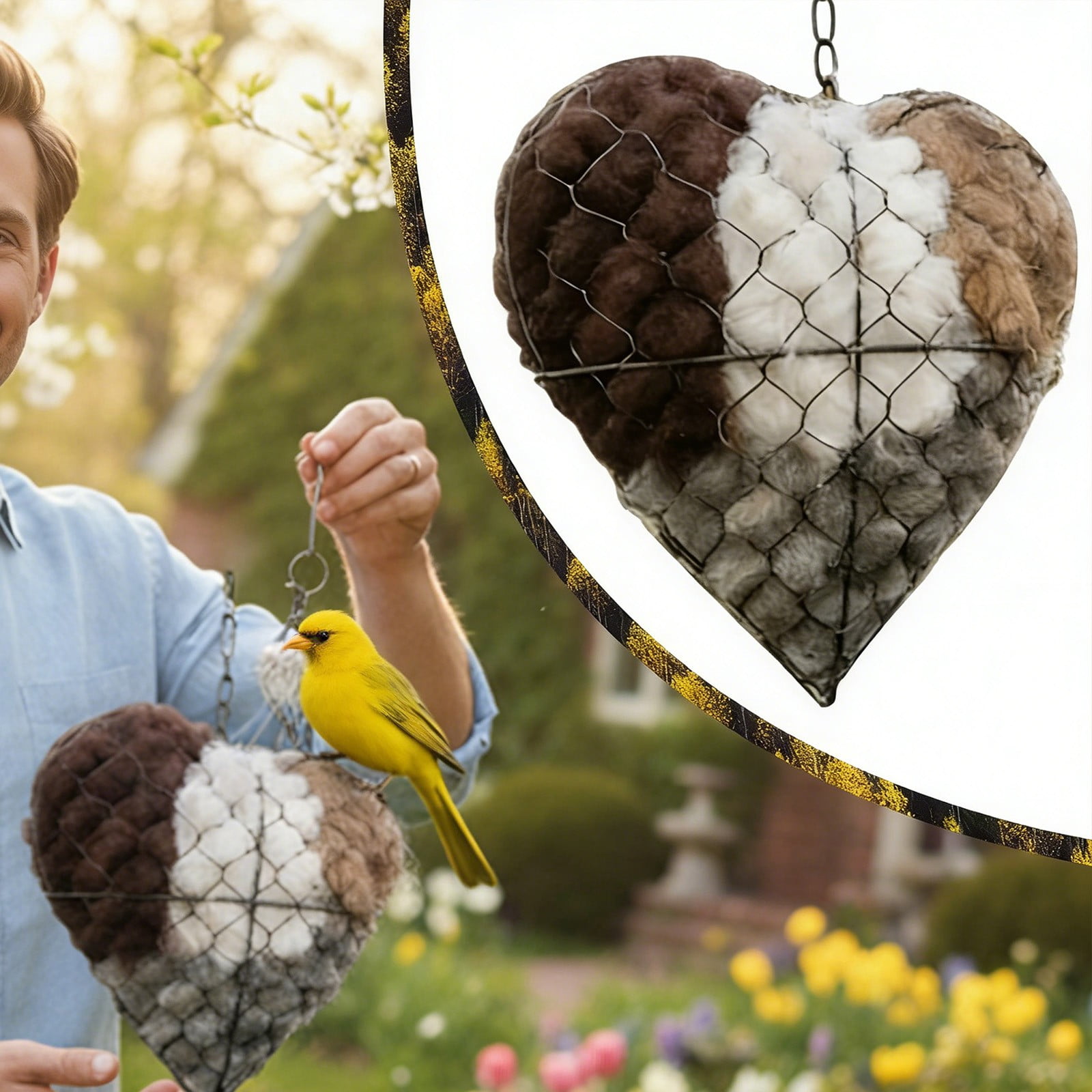 Handmade Fiber Bird Nesting Heart Bird Nest Refillable Birds Haven Iron ...