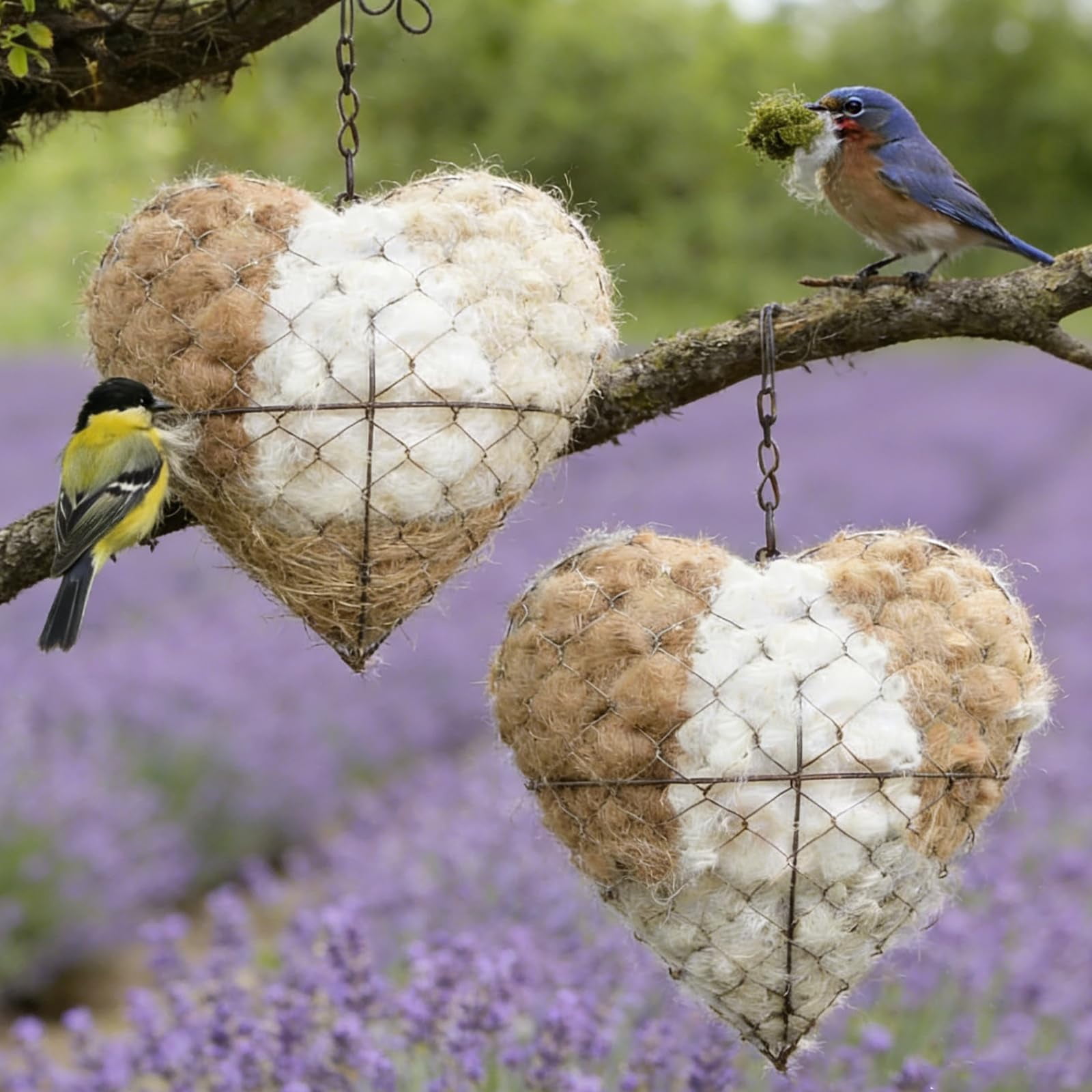 Handmade Fiber Bird Nesting Heart, Refillable Hummingbird Nest Holder ...