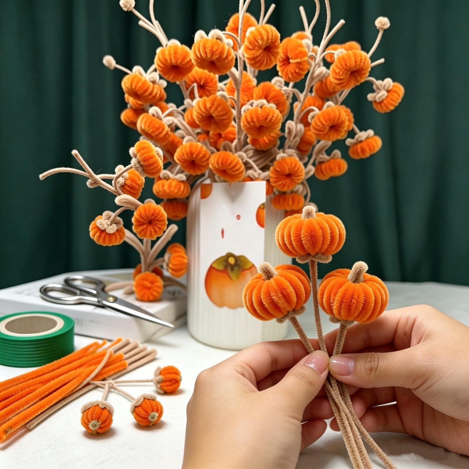 Handmade Flocked Pumpkin Pipe Cleaner Craft Set, DIY Fall Harvest ...