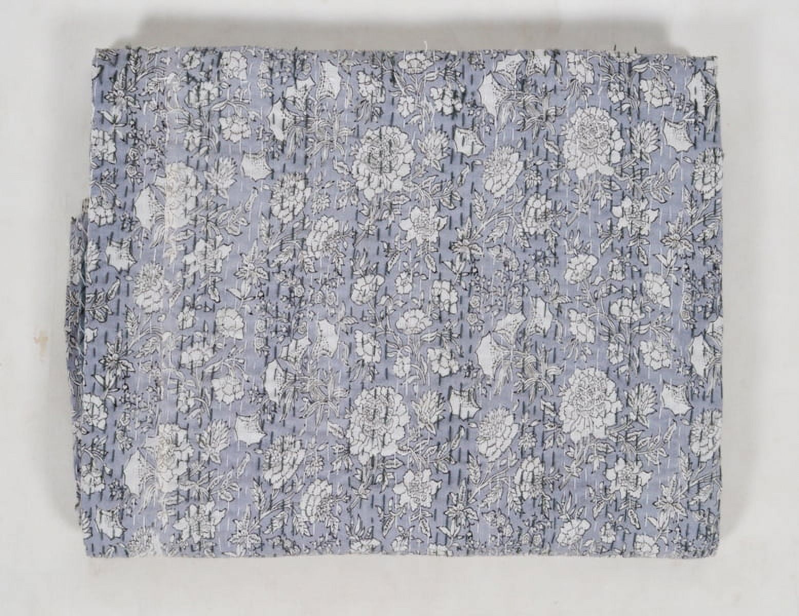 Handmade Floral Print Quilt Queen Kantha Quilt Grey Quilt Kantha ...