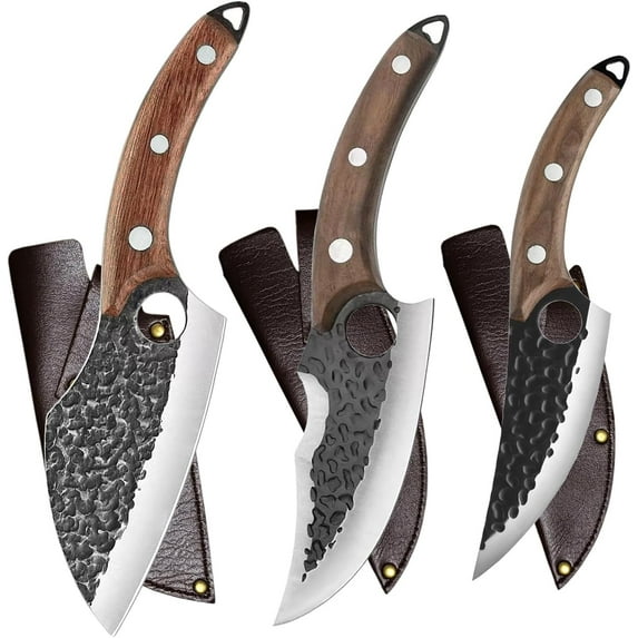 Handmade Forged Kitchen Knife 3 Pcs Professional Chef Set, Hunting, BBQ ...