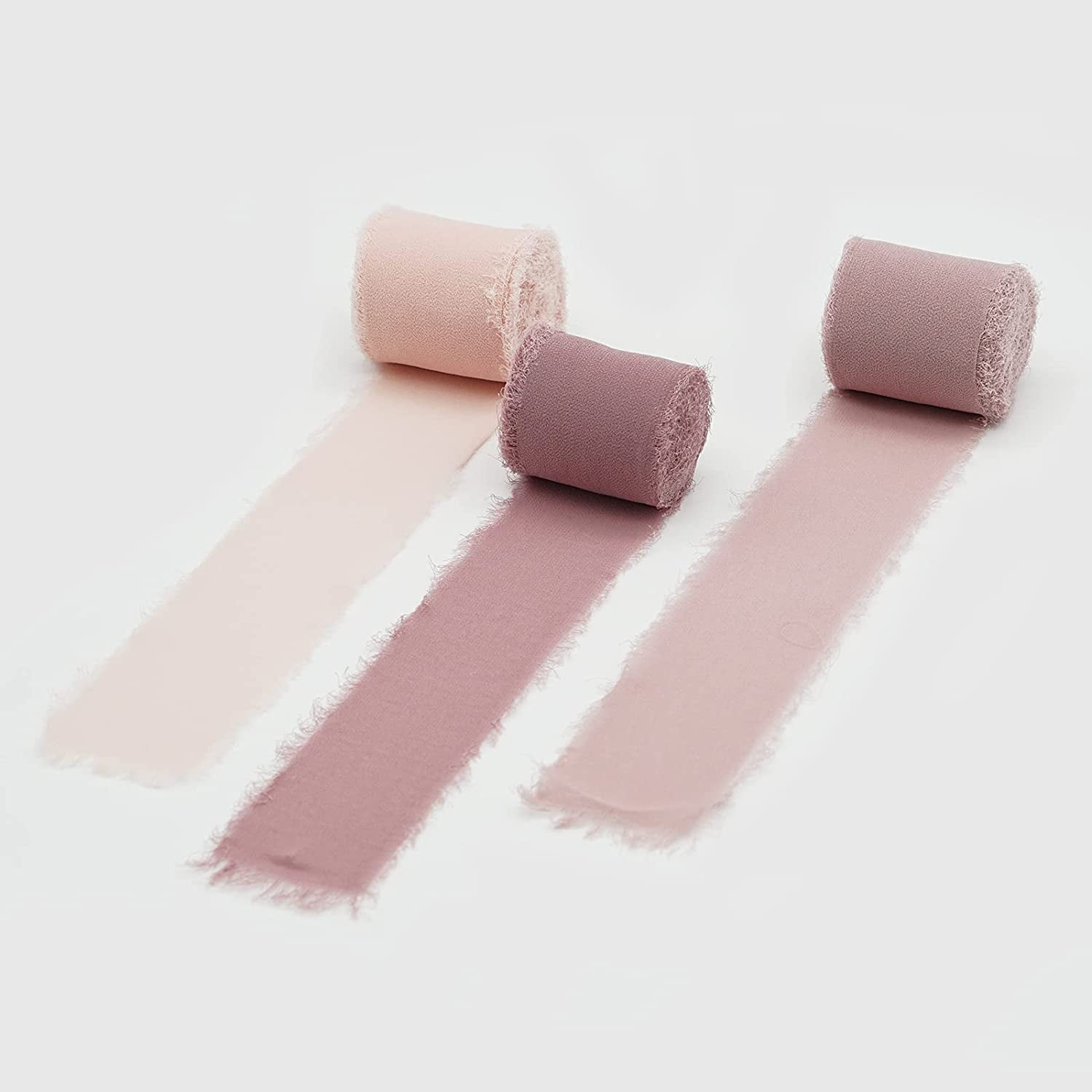Handmade Fringe Dusty Rose Nude Pink Mauve Chiffon Silk Ribbon 3 Rolls ...
