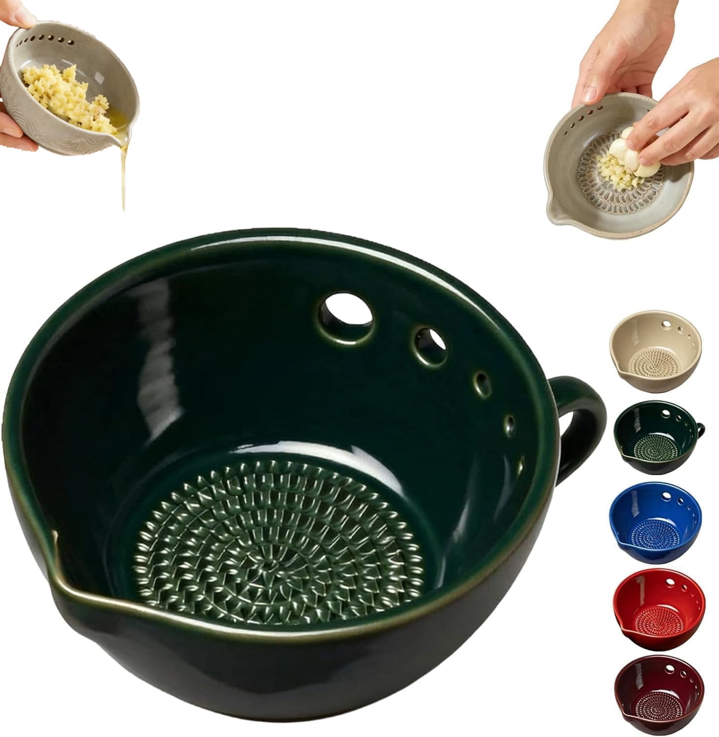 Handmade Garlic Grater & Herb Bowl, 2-in-1 Ceramic Rasca Ajos Plate ...