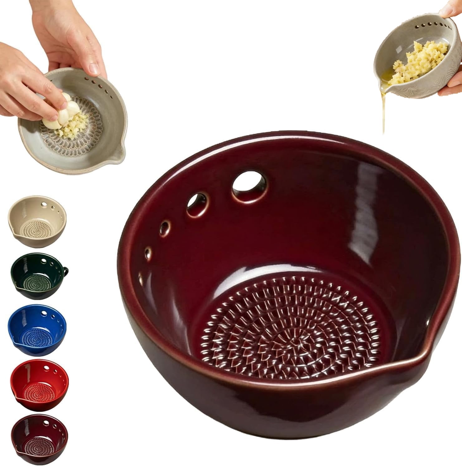 Handmade Garlic Grater & Herb Bowl, 2-in-1 Ceramic Rasca Ajos Plate ...
