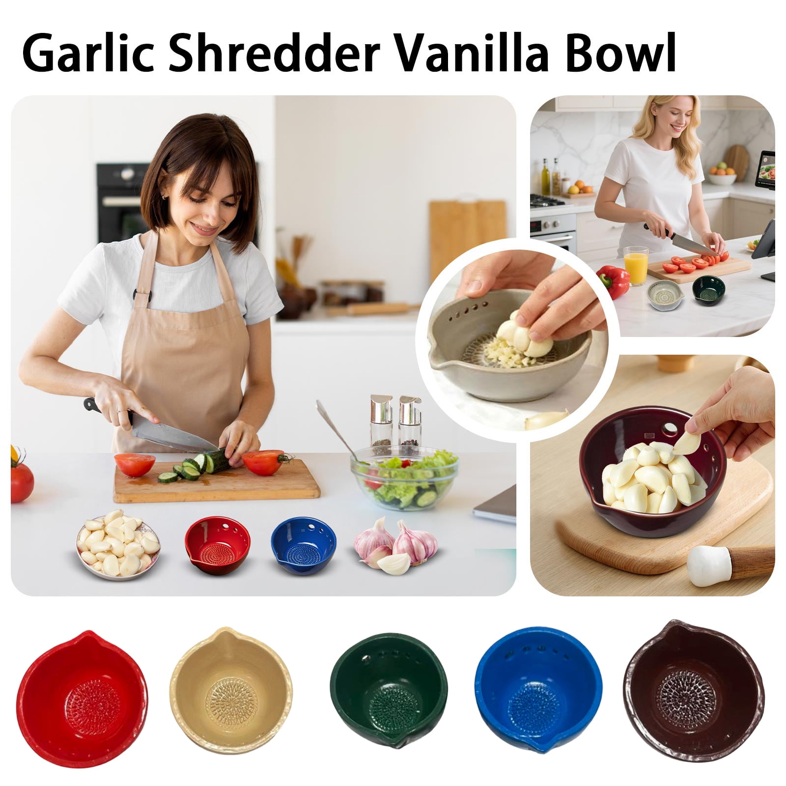 Handmade Garlic Grater & Herb Bowl, 2-in-1 Kitchen Tool with 5 Hole ...